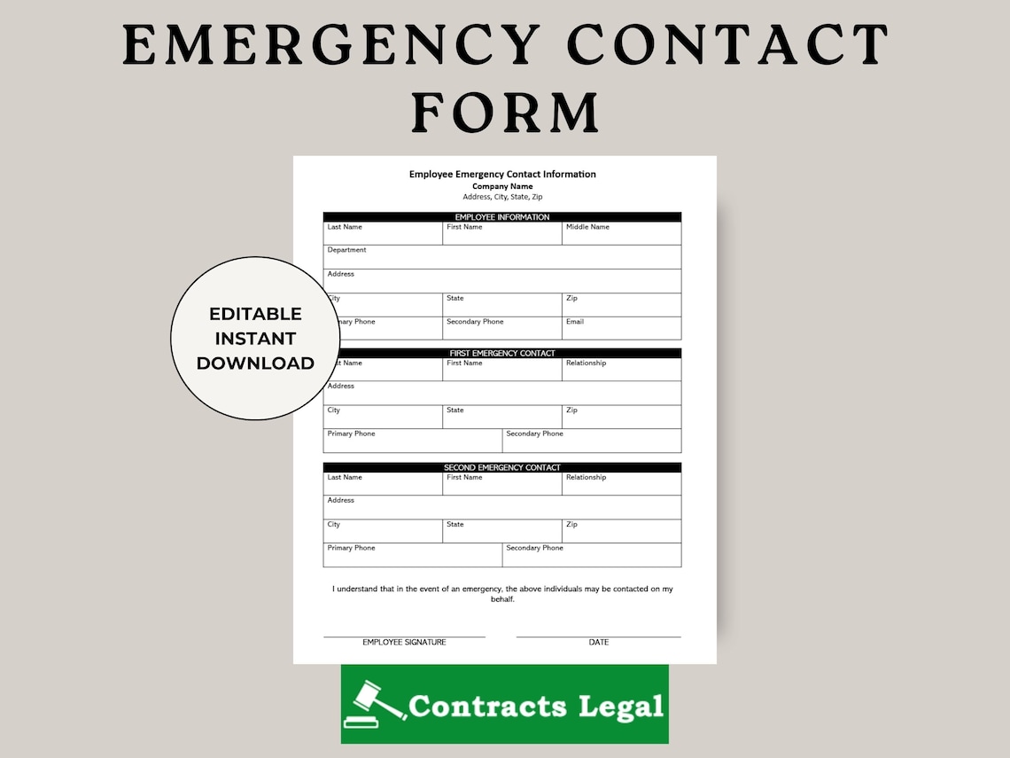 Employee Emergency Contact Form, New Employee Document, New Hire Form ...