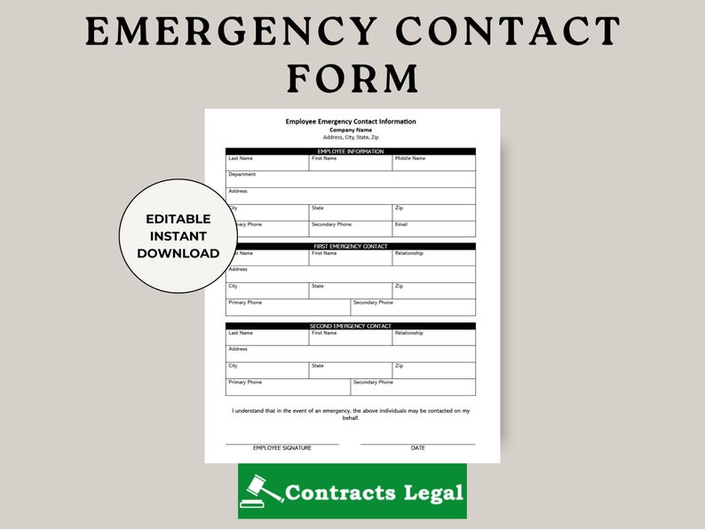 Employee Emergency Contact Form Template: HR Onboarding Document ...