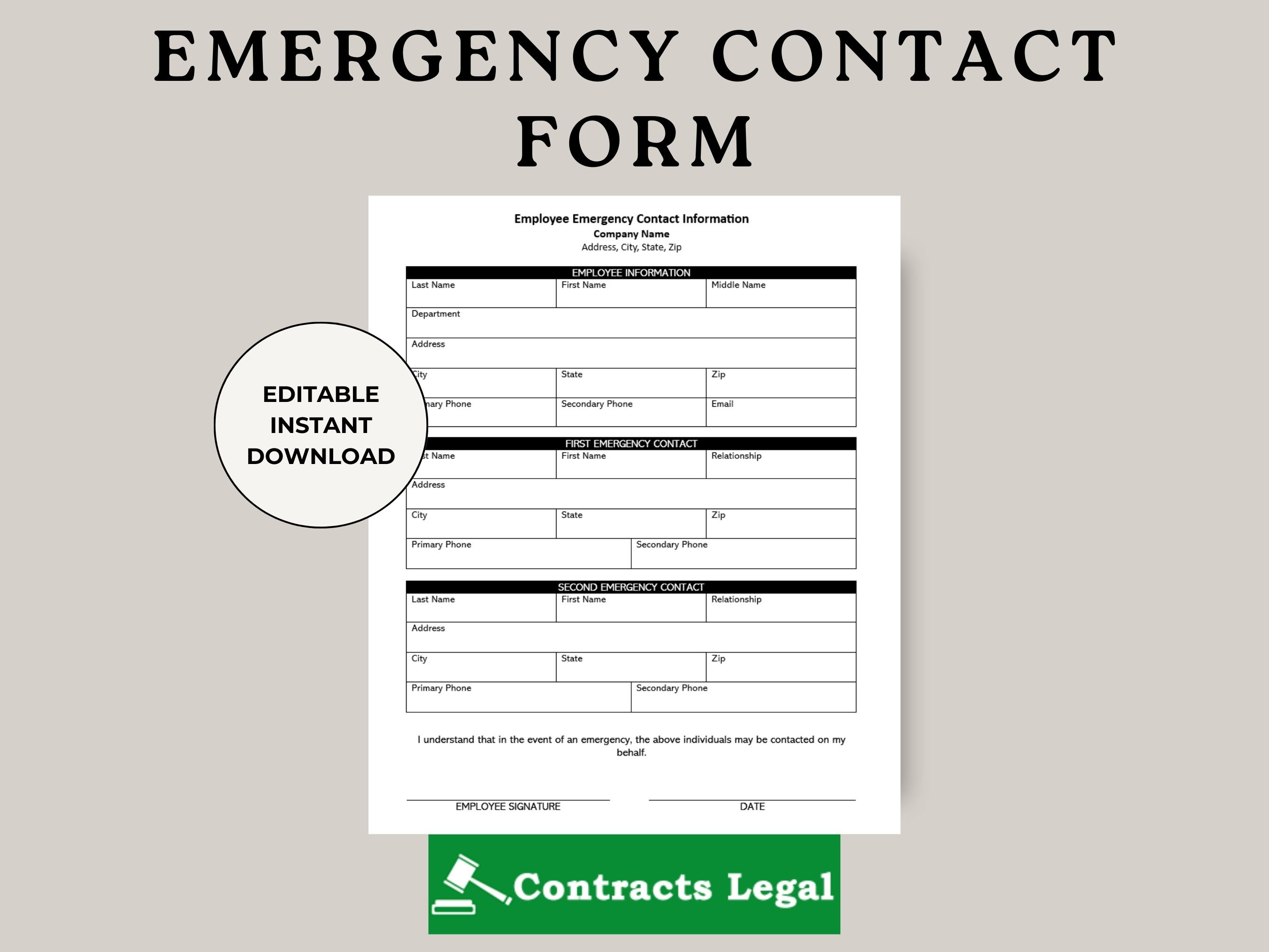 Employee Emergency Contact Form, New Employee Document, New Hire Form ...