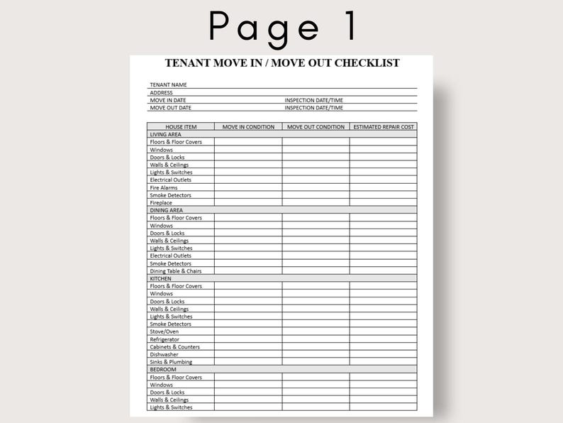 Tenant Move-in/out Checklist: Landlord Inspection Report (PDF & Word ...