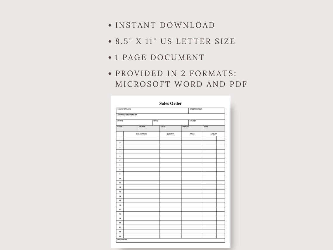 Sales Order Form, Customer Order Form, Product Sales Sheet, Order Form ...