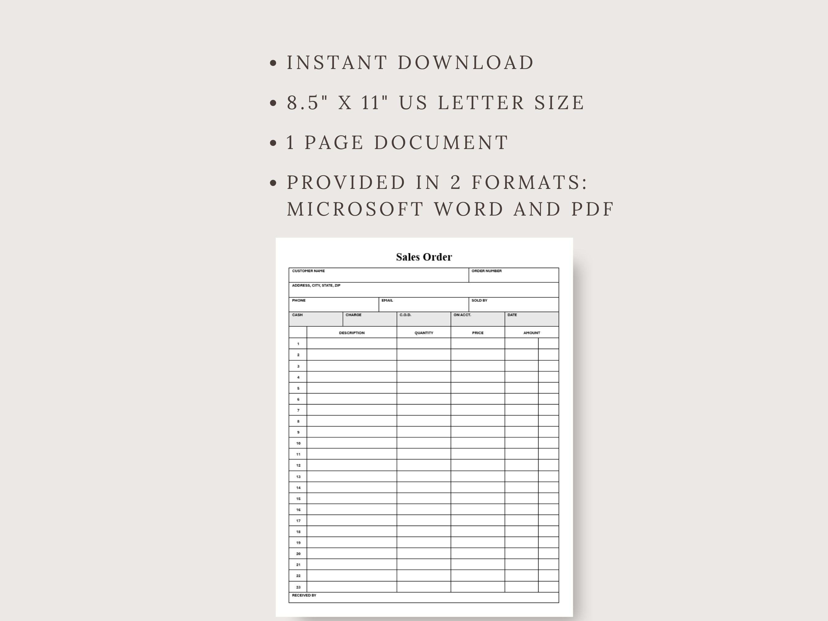 Sales Order Form, Customer Order Form, Product Sales Sheet, Order Form ...