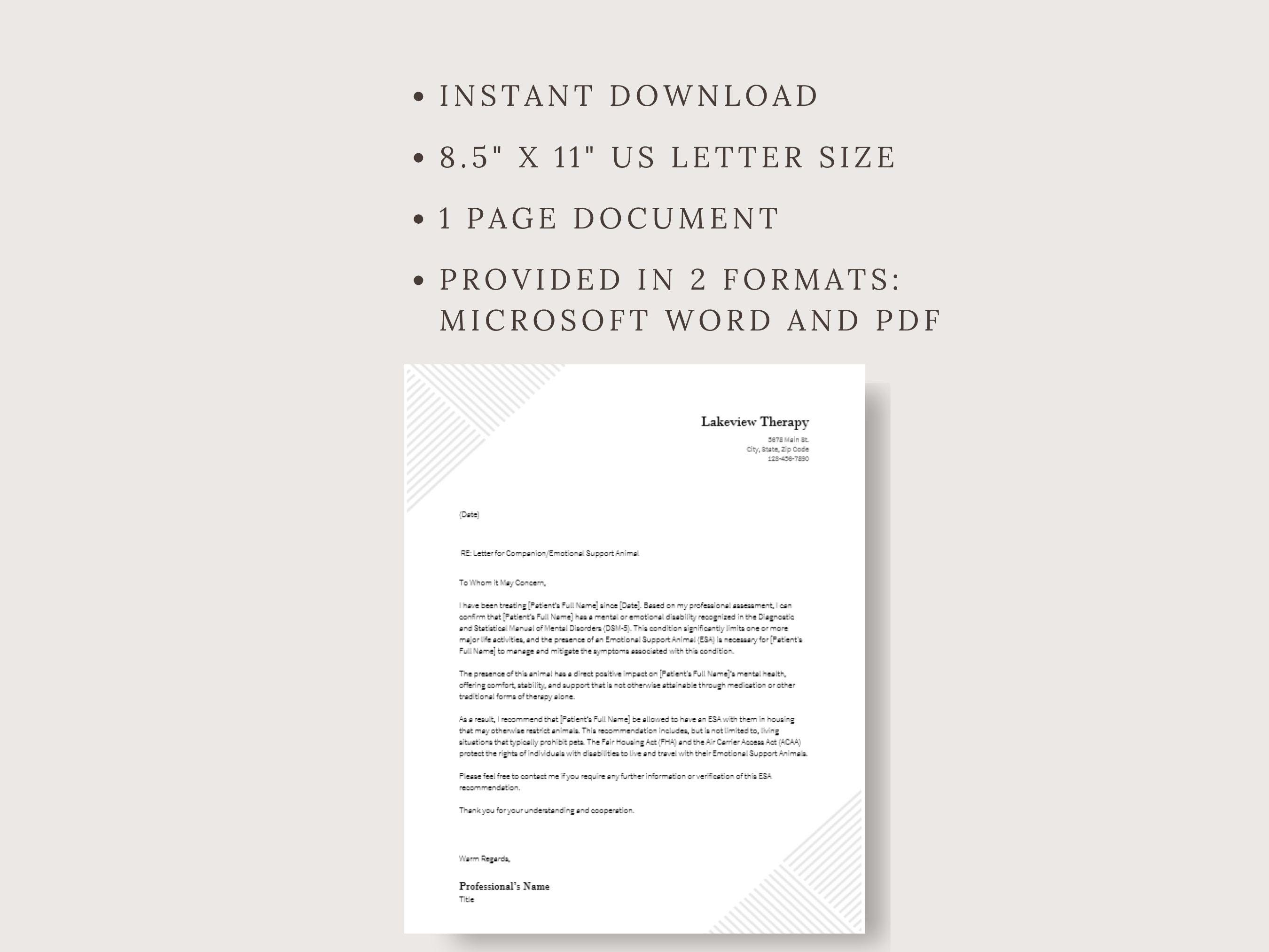 Emotional Support Animal Letter, ESA Letter, ESA Letter Template ...