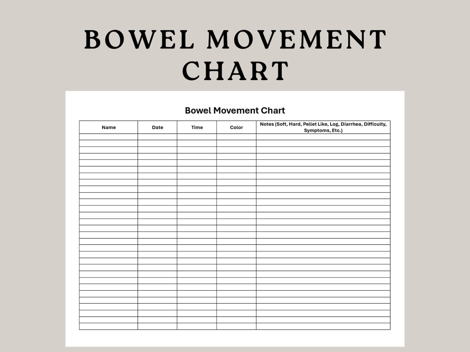 Bowel Movement Chart, Stool Chart, Poop Log, Constipation Tracker, Poop ...