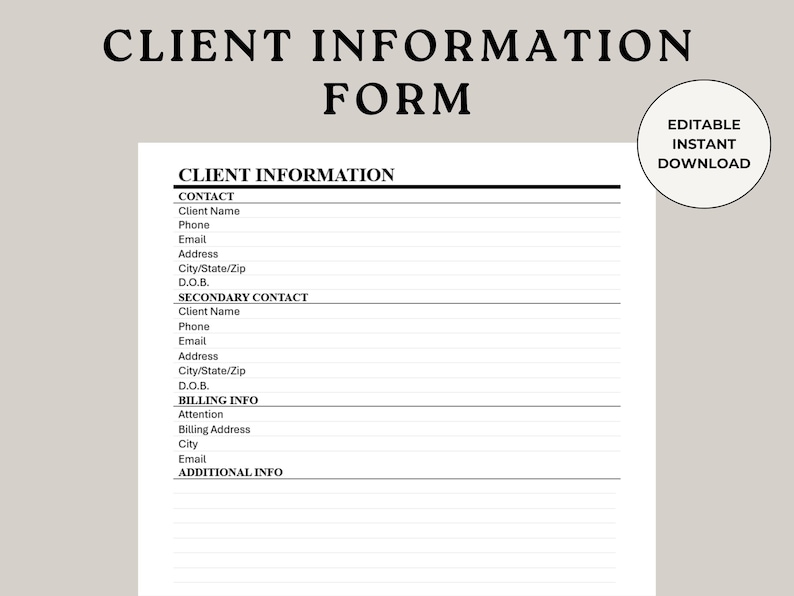 Client Information Form Template: Customizable Client Intake (digital ...