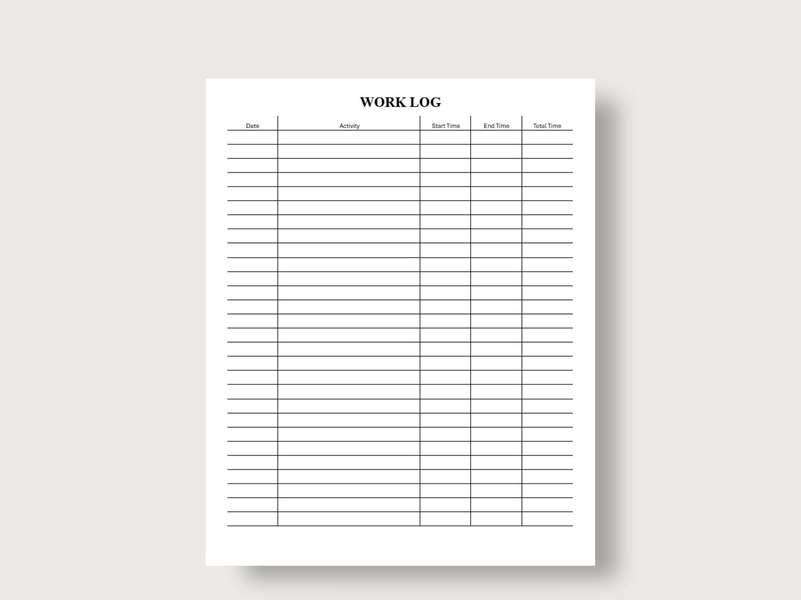 Work Hours Log, Working Hours Log, Working Hours, Task Log, Project ...