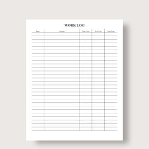 Work Hours Log, Working Hours Log, Working Hours, Task Log, Project ...