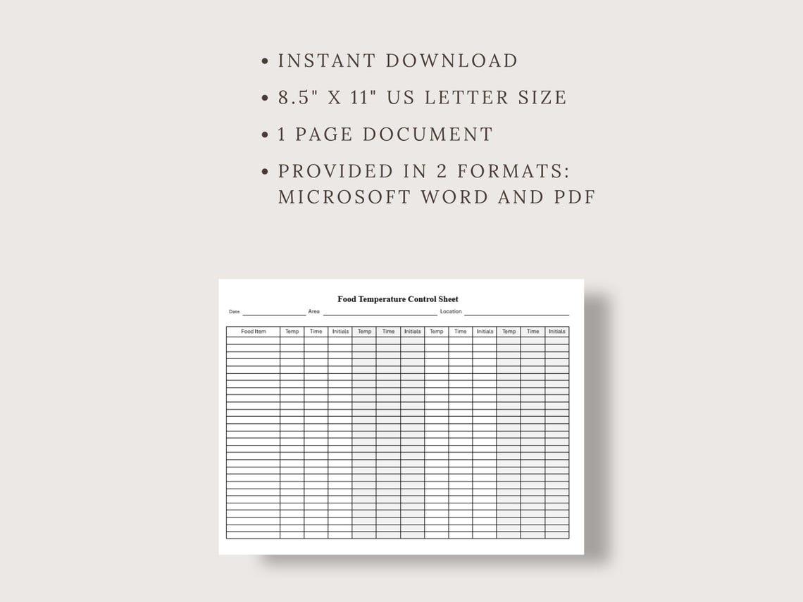 Food Temperature Log, Refrigerated Food, Food Safety Program, Food ...