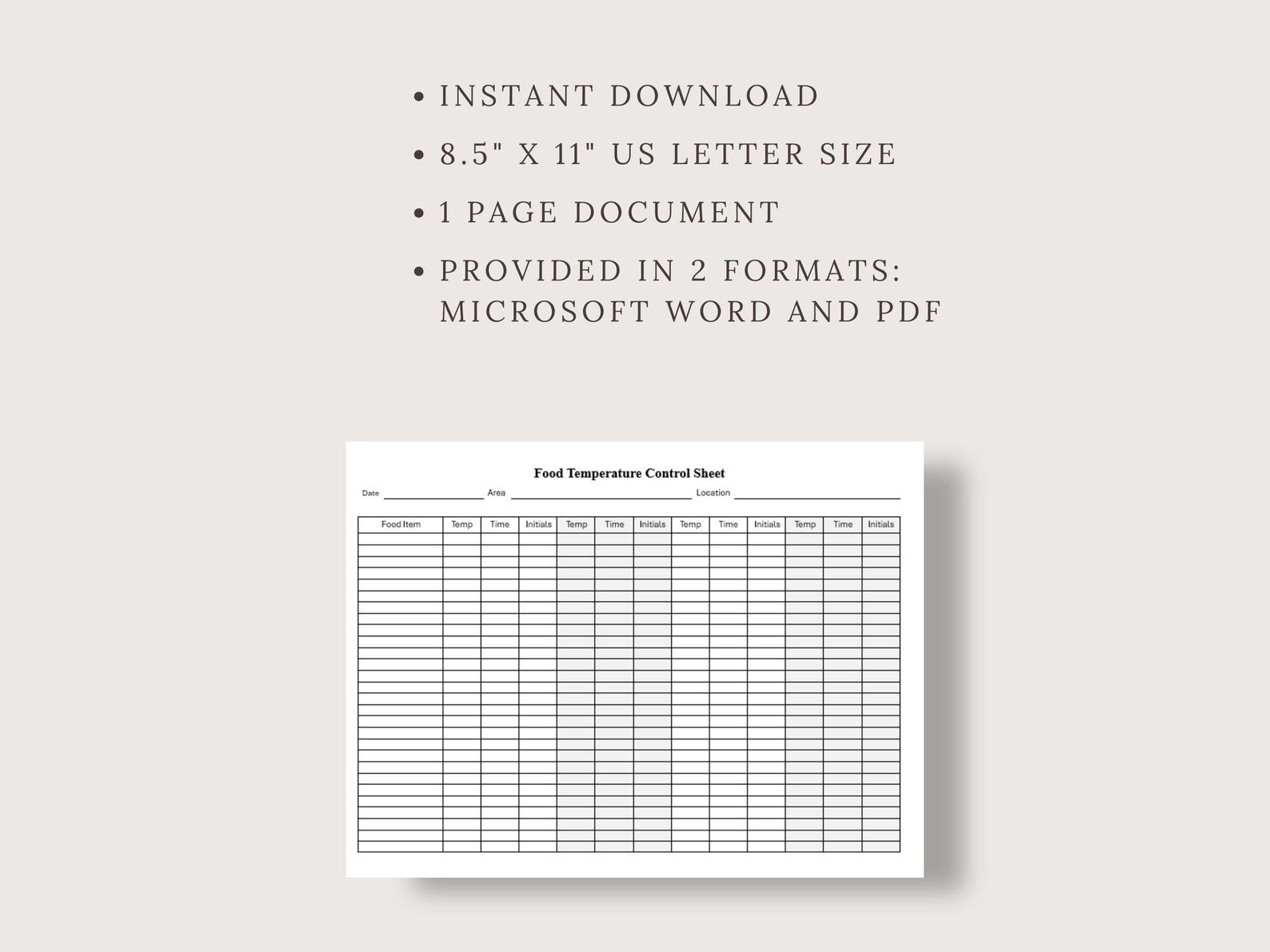 Food Temperature Log, Refrigerated Food, Food Safety Program, Food ...