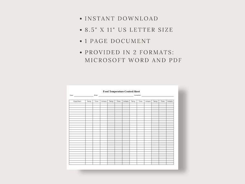 Food Temperature Log, Refrigerated Food, Food Safety Program, Food ...