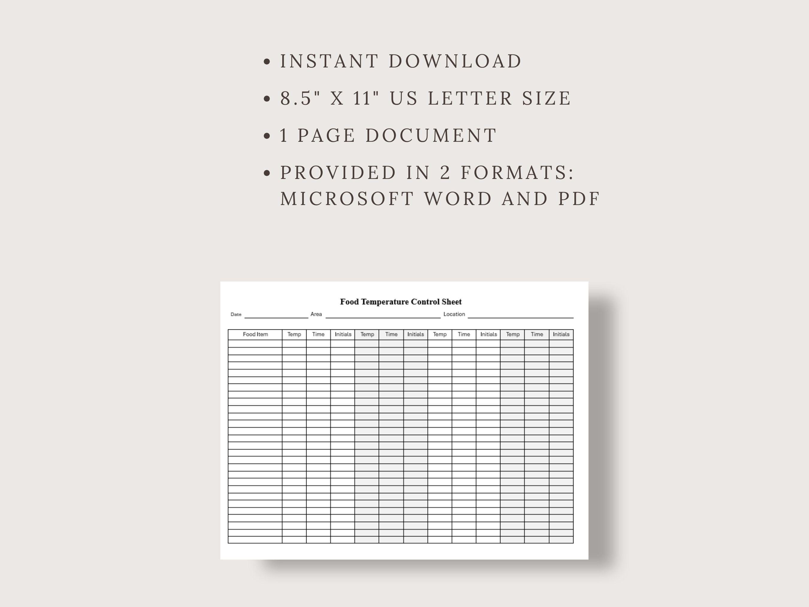 Food Temperature Log, Refrigerated Food, Food Safety Program, Food ...