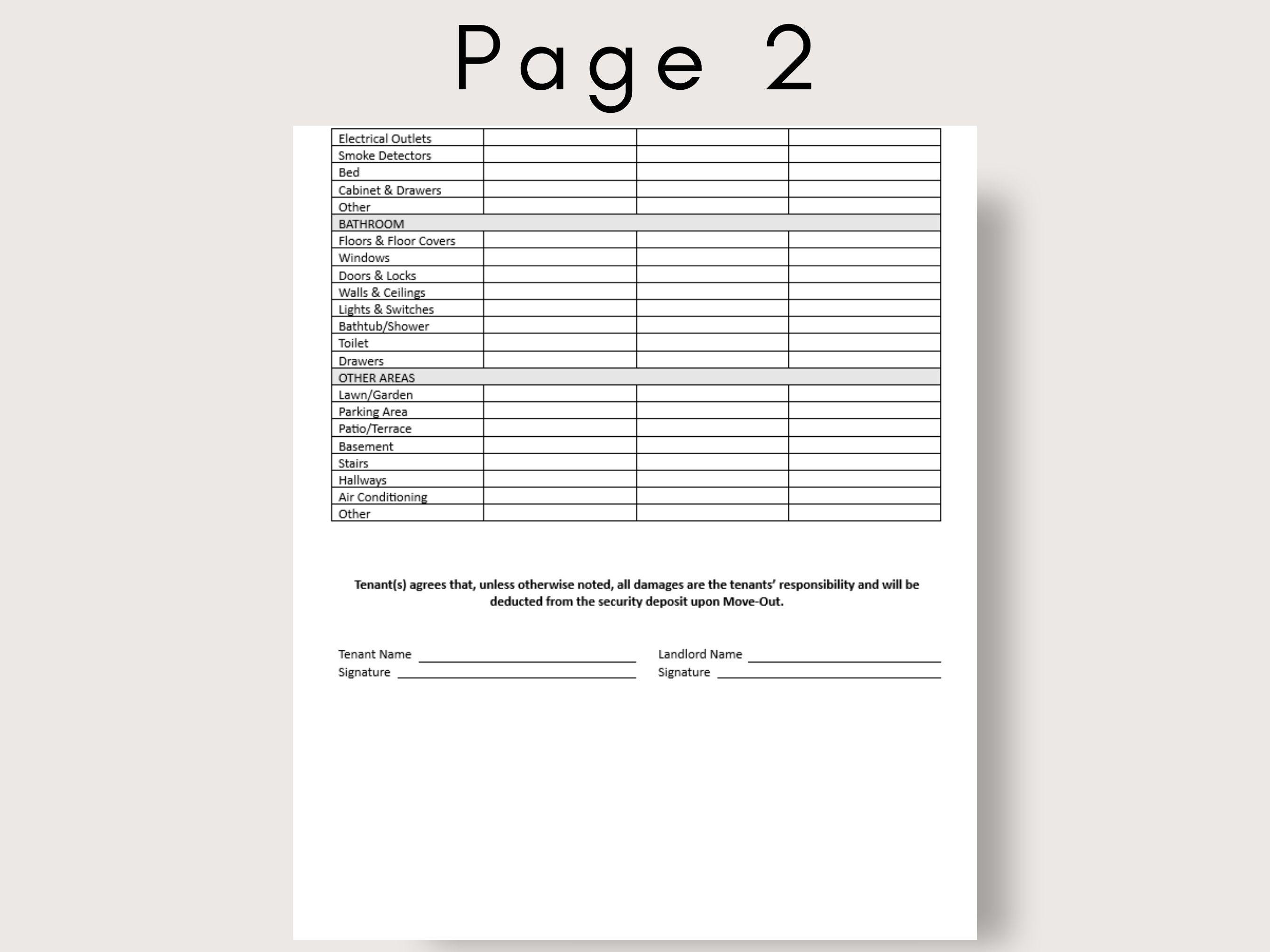 Tenant Move-in/out Checklist: Landlord Inspection Report (PDF & Word ...