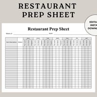 Commercial Kitchen Prep List - Restaurant Prep Sheet - Ingredient ...