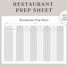 Restaurant Prep Sheet, Food Prep Chart, Food Prep Sheet, Restaurant ...