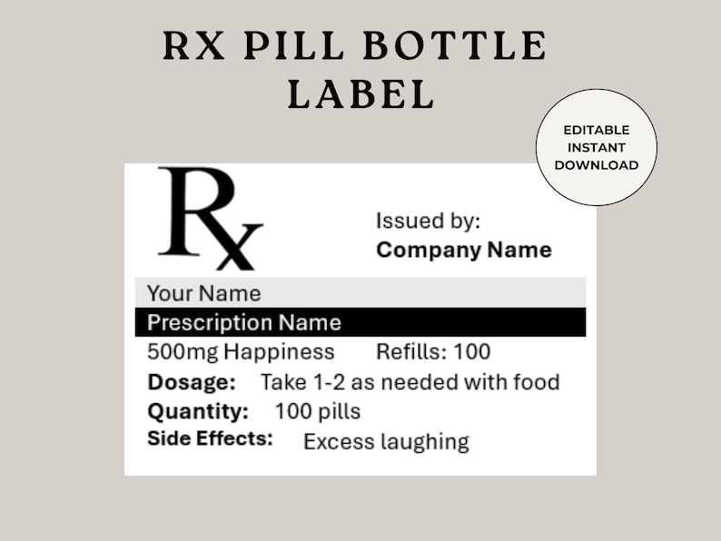 Rx Pill Bottle Label, Prescription Bottle, Fake Prescription, Nursing ...