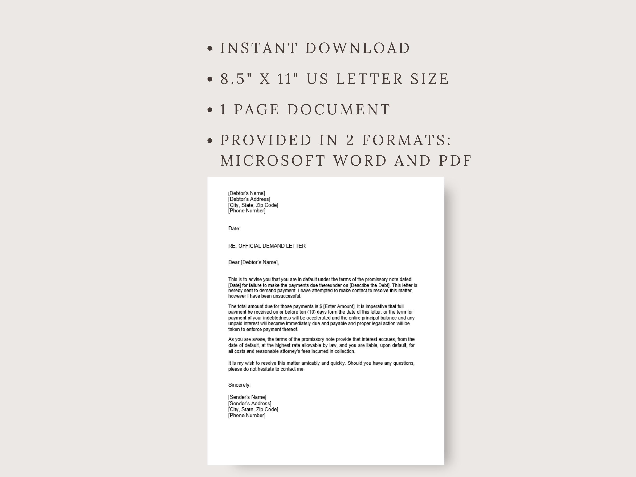 Demand Letter, Demand Letter Template, Editable Demand Letter, Legal ...