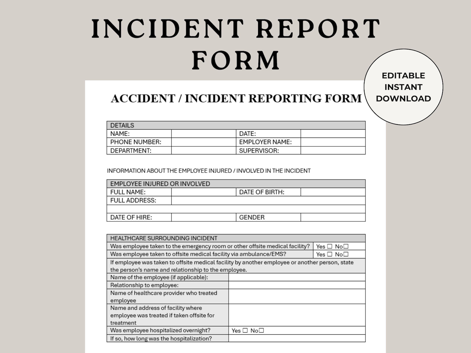Incident Report Form: Customizable Event Documentation (digital ...