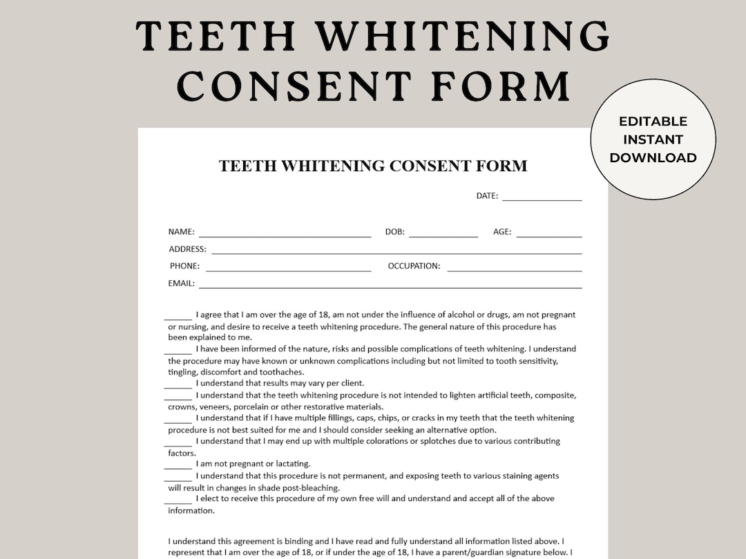 Teeth Whitening Consent Form, Tooth Gem Consent, Dental Business, Teeth ...