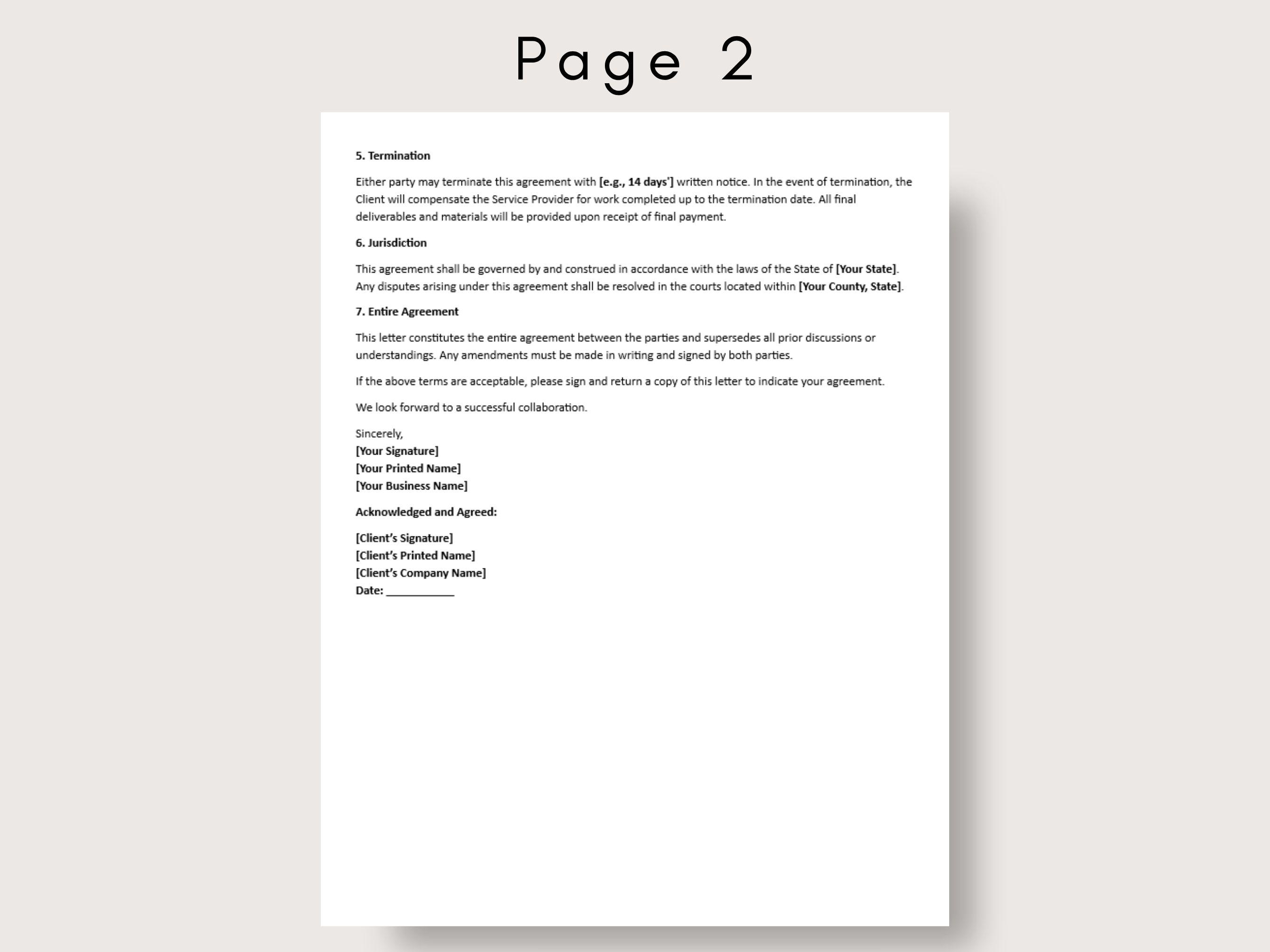 Professional Agreement Letter Template: Customizable Legal Contract ...