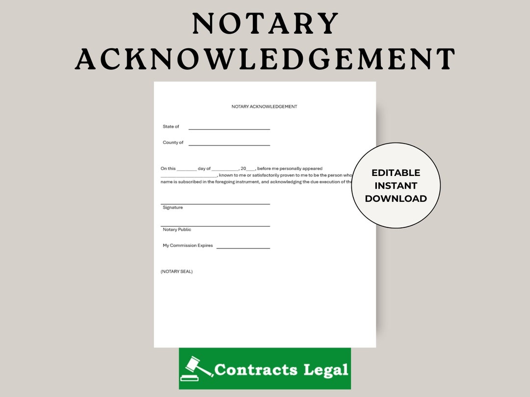 Notary Acknowledgement, Notary Form, Notary Letter, Acknowledgement ...