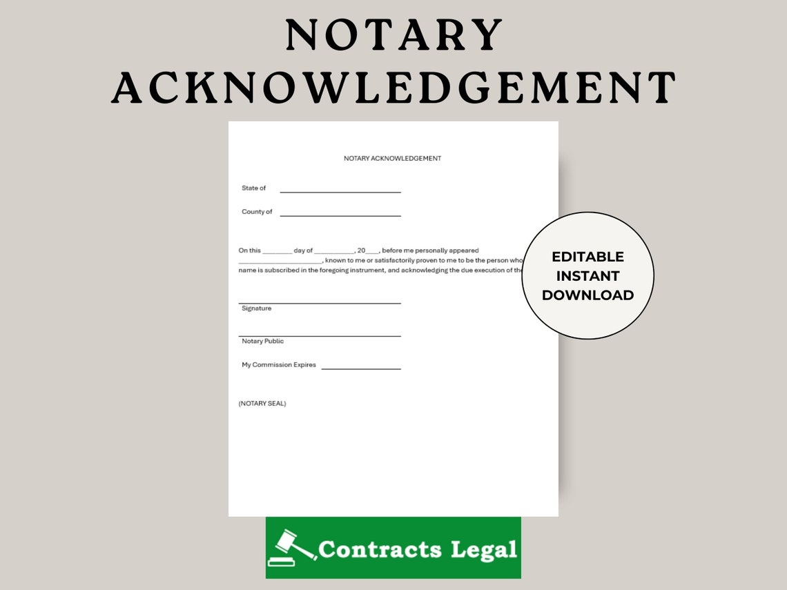 Notary Acknowledgement, Notary Form, Notary Letter, Acknowledgement ...