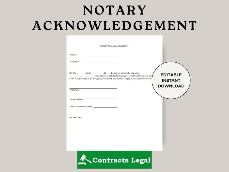 Notary Acknowledgement, Notary Form, Notary Letter, Acknowledgement ...