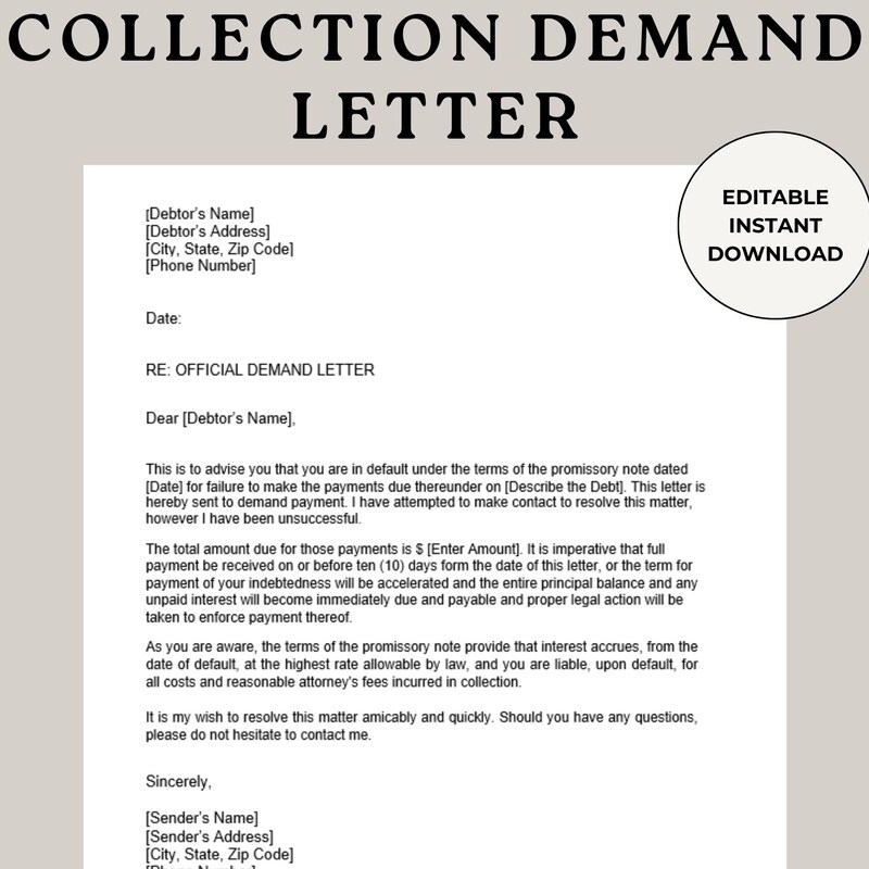 Demand Letter for Payment - Etsy