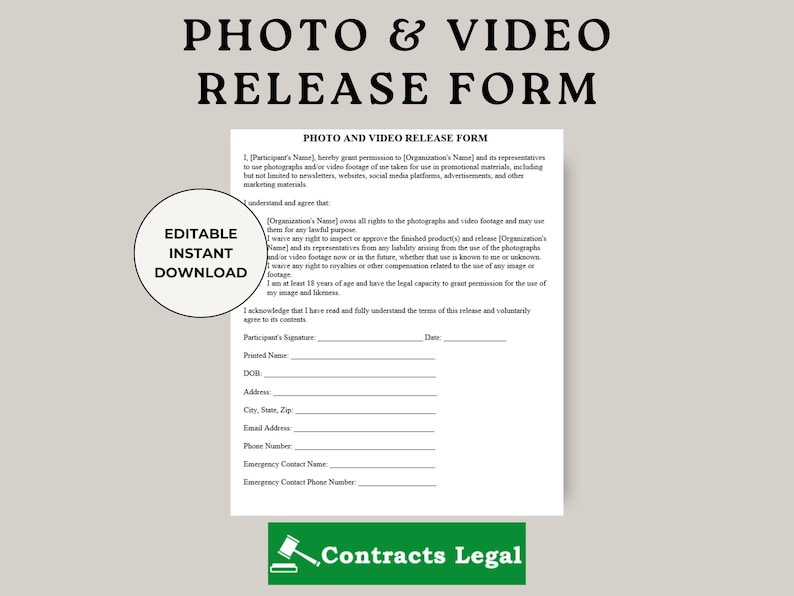 Photo and Video Release Form, Photo Release, Video Consent, Daycare ...
