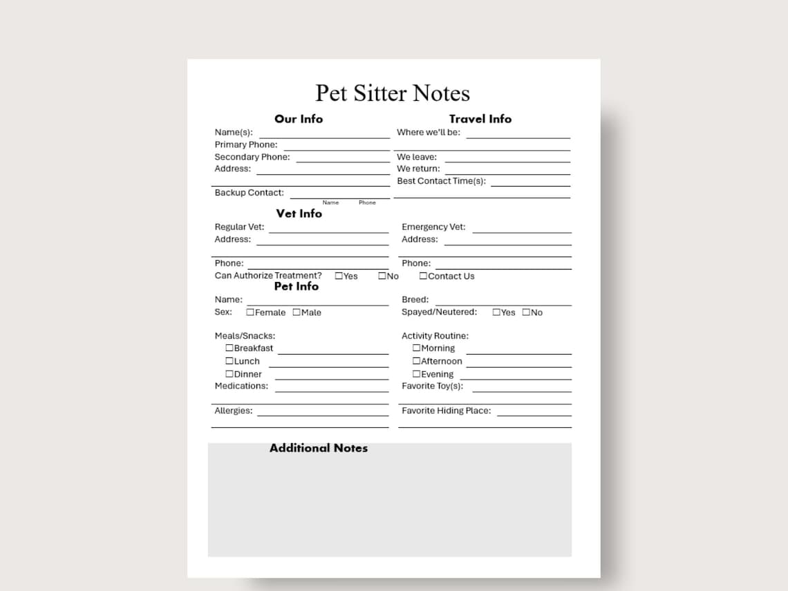 Pet Sitter Guide, Dog Boarding, Petsitter Printable, Dog Sitter Guide ...