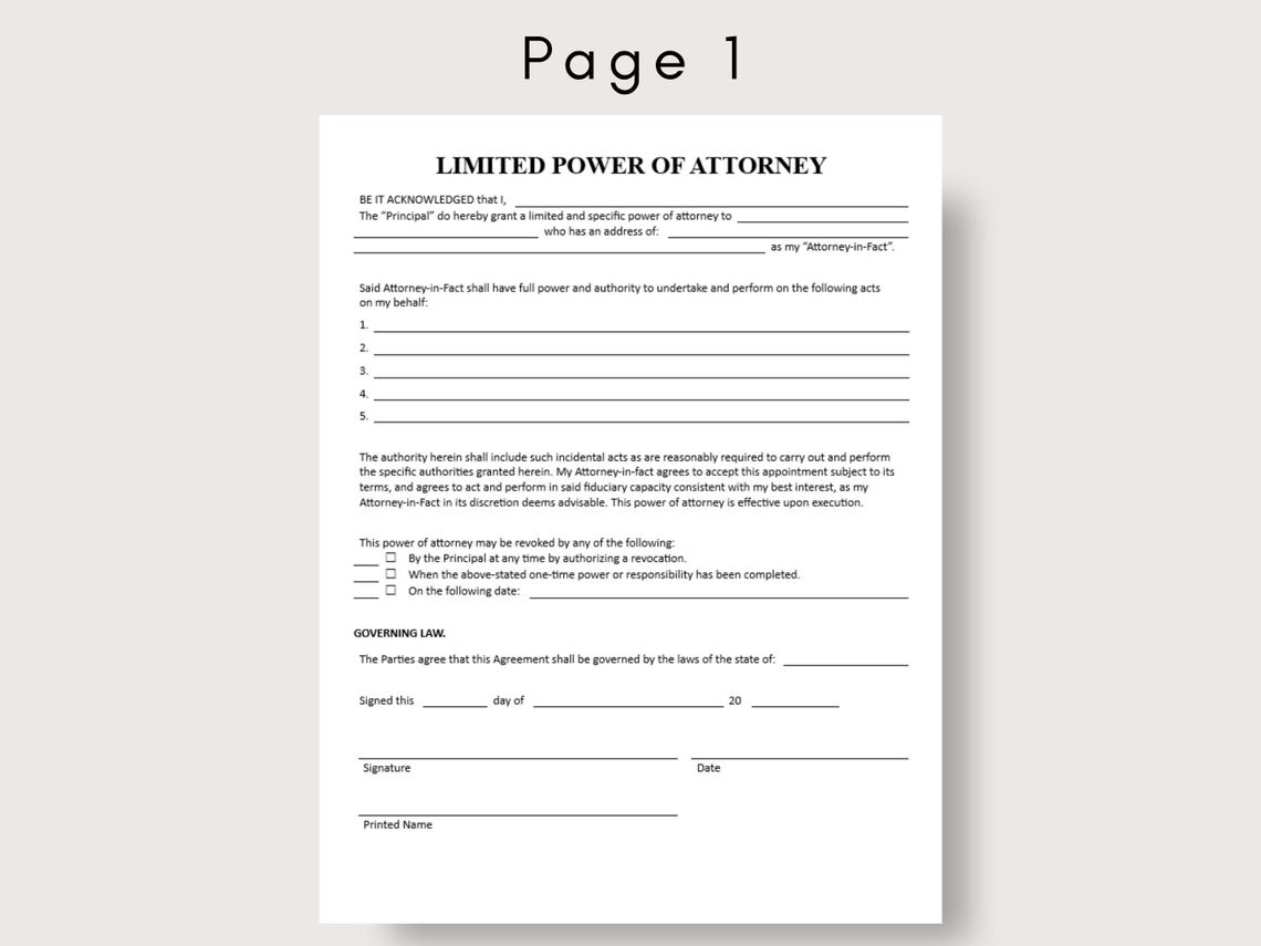 Printable Limited Power of Attorney Template: Editable POA Form ...