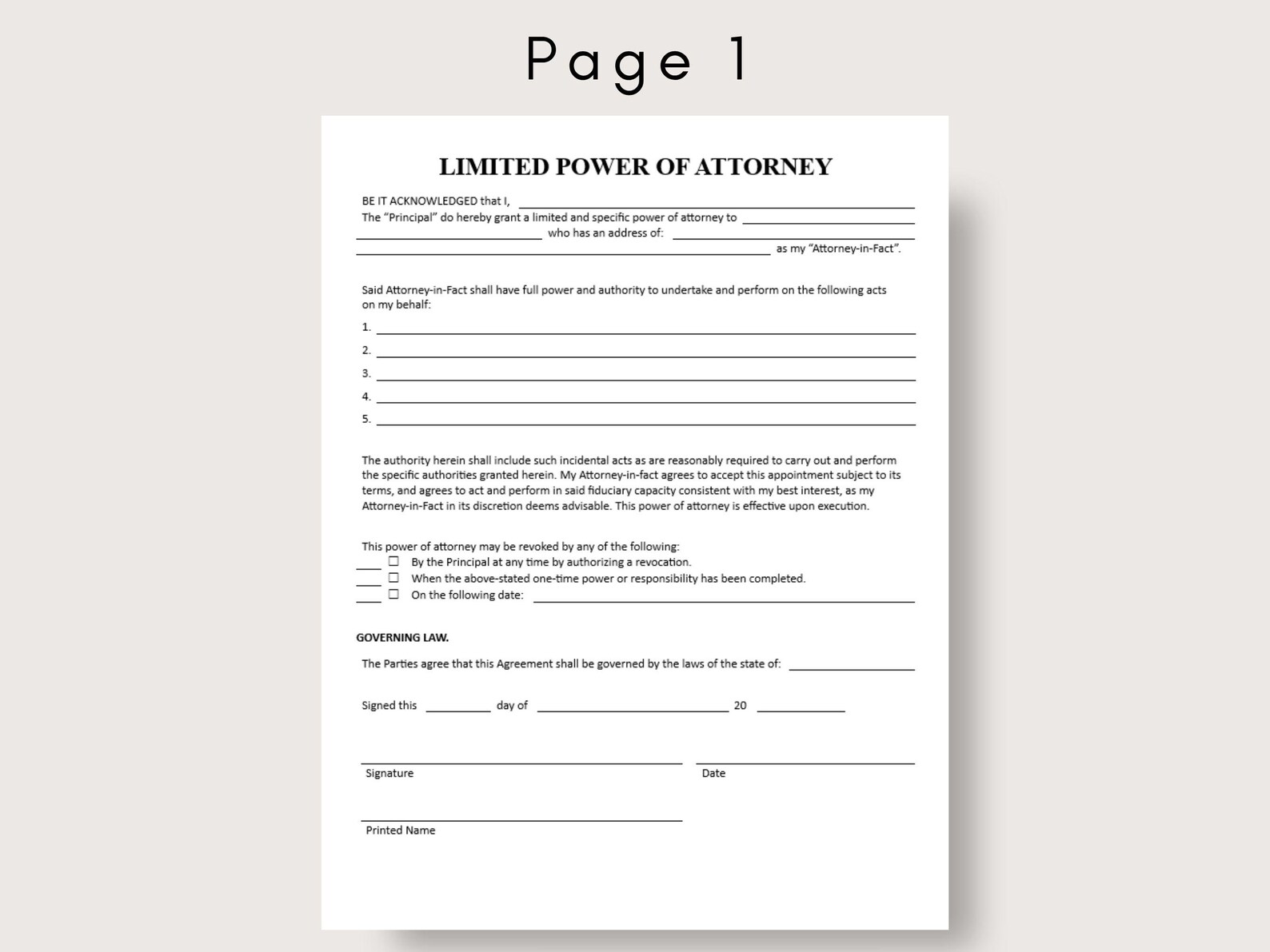 Printable Limited Power of Attorney Template: Editable POA Form ...