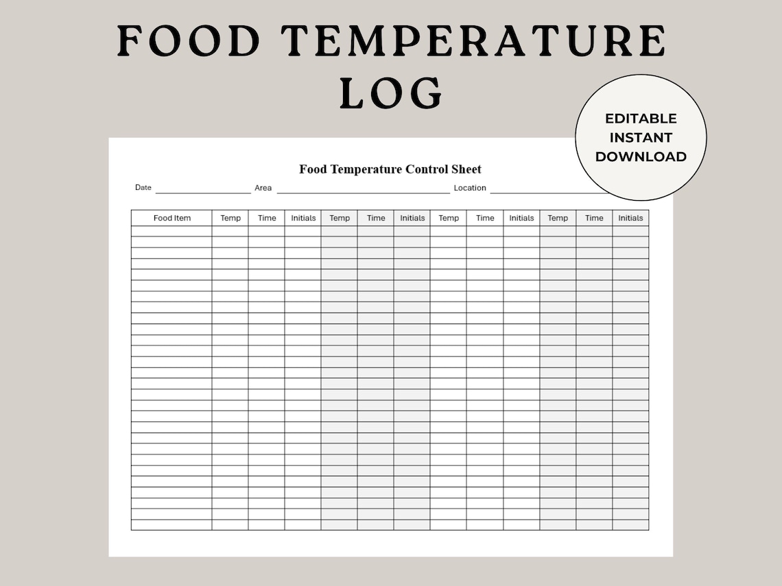 Food Temperature Log, Refrigerated Food, Food Safety Program, Food ...