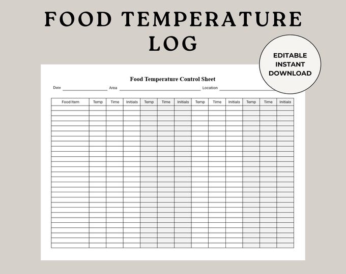 Hot Food Temperature Log, Hot Food Record Sheet, Editable Canva ...