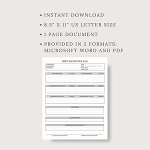 Shift Handover Log, End of Shift Form, End of Shift Log, Shift End Log ...