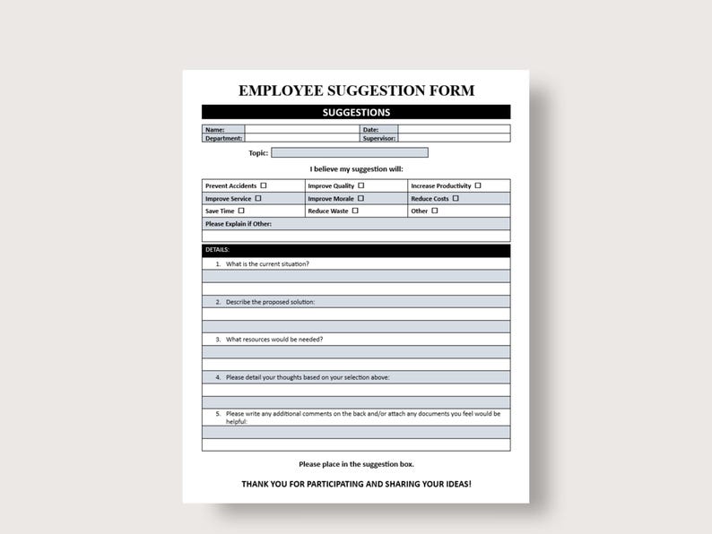 Employee Suggestion Form, Employee Suggest, Human Resource Forms ...