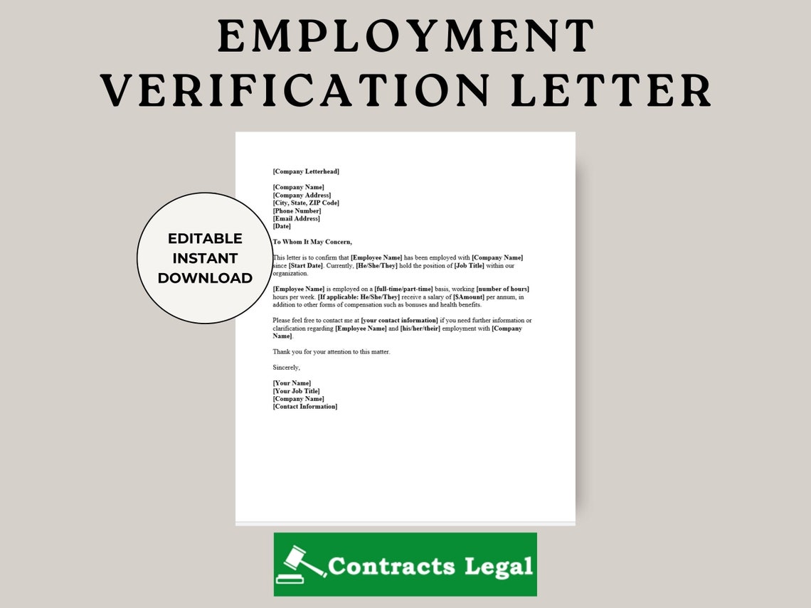Employment Verification Letter Template: HR Document (digital Download ...