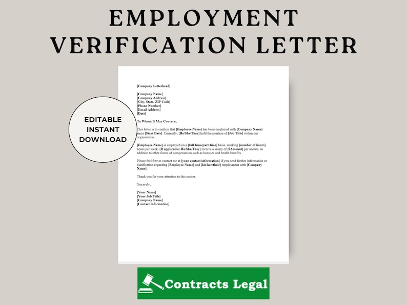 Employment Verification Letter Template: HR Document (digital Download ...