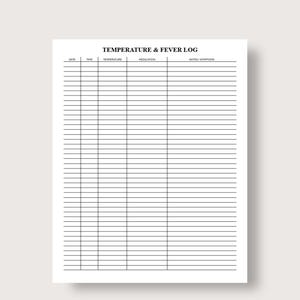 Temperature Log, Temperature Record, Temperature Sheet, Temperature ...