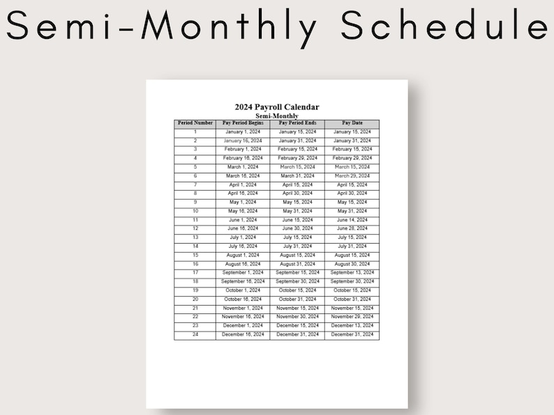 2024 Payroll Calendar, Biweekly Calendar, Payroll Schedule, Human ...
