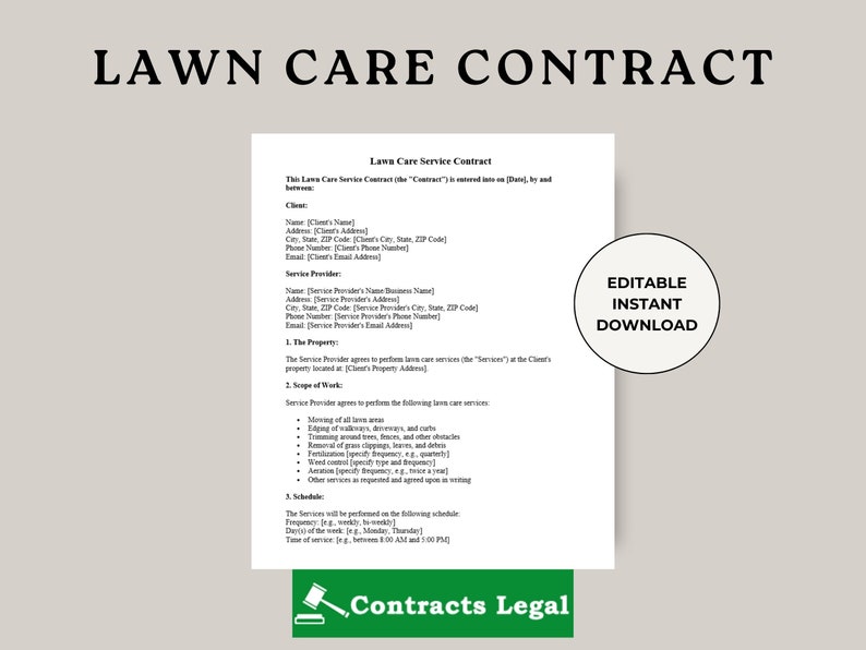 Lawn Care Service Contract Template: Landscaping Agreement (digital ...