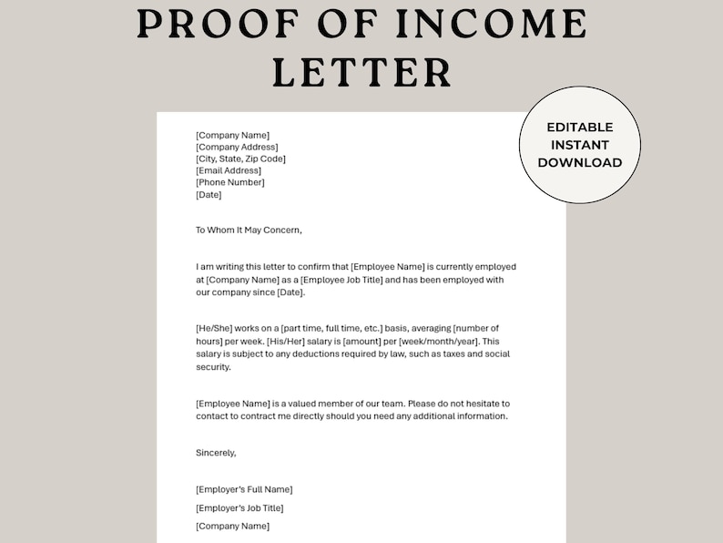 Proof of Income Letter Template: Customizable Salary Verification ...