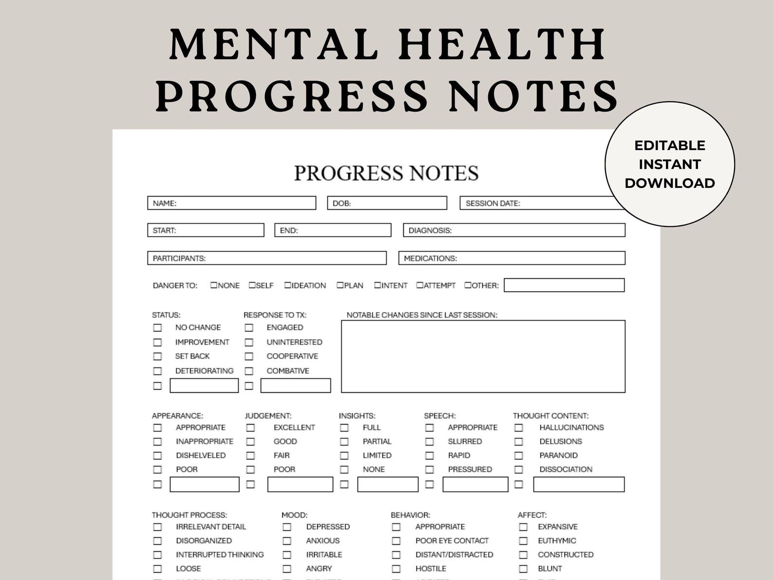 Mental Health Progress Notes Template: Therapy & Social Work (digital ...