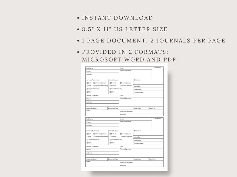 Notary Journal, Notary Work Log, Blank Notary Forms, Notary Ledger ...
