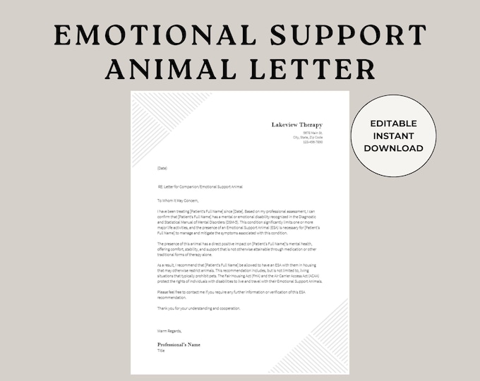Editable Emotional Support Animal Letter Template: Word & Google Docs ...