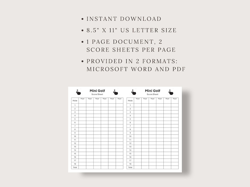Printable Mini Golf Scorecard: Putt Putt Scoresheet Template (PDF ...