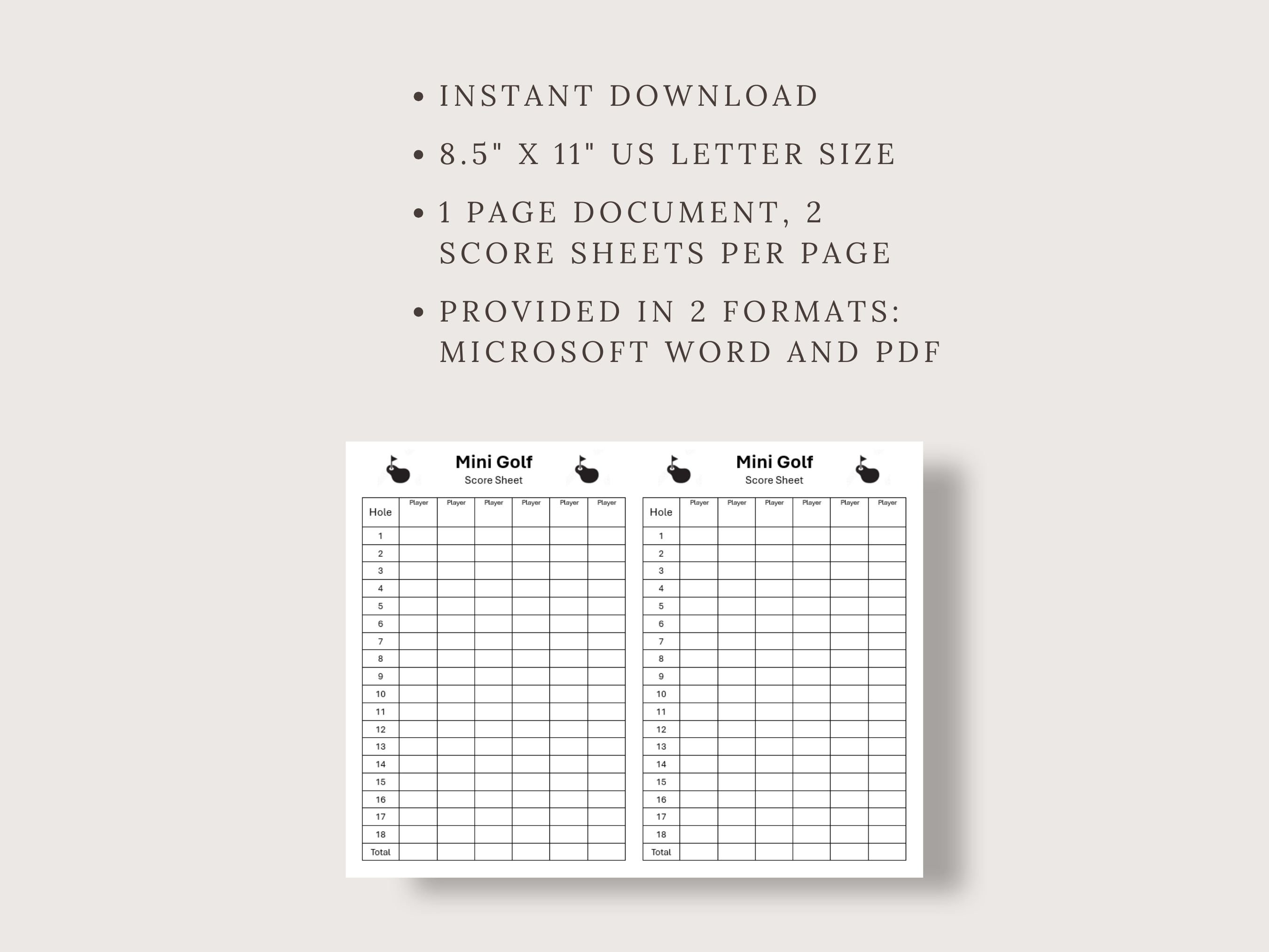 Printable Mini Golf Scorecard: Putt Putt Scoresheet Template (PDF ...