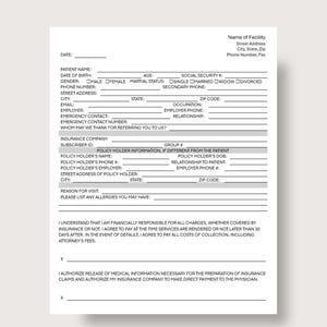 Patient Intake Form Template: Editable Clinic Forms (digital Download ...