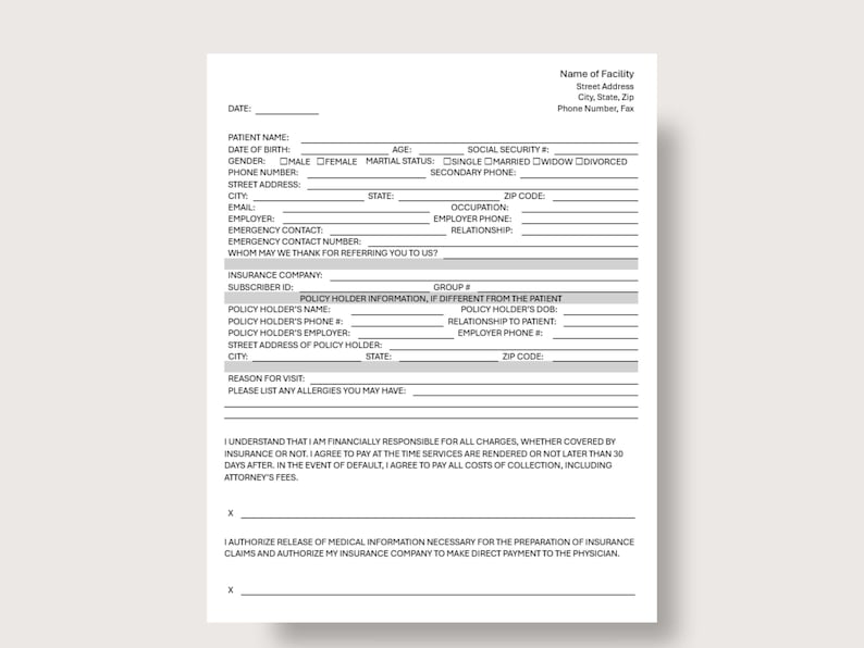 Patient Intake Form Template: Editable Clinic Forms (digital Download ...