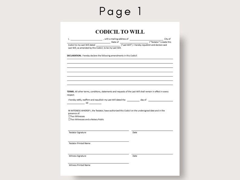Will Codicil, Will Codicil Template, Will Codicil Forms, Codicil ...