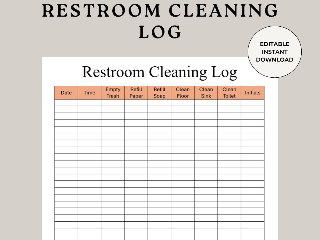 Restroom Cleaning Log, Cleaning Restroom Checklist, Cleaning Forms ...